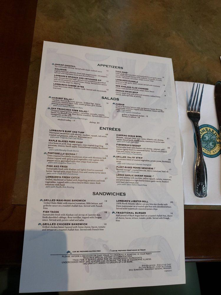 Menu at Lombard’s Seafood Grille, Orlando