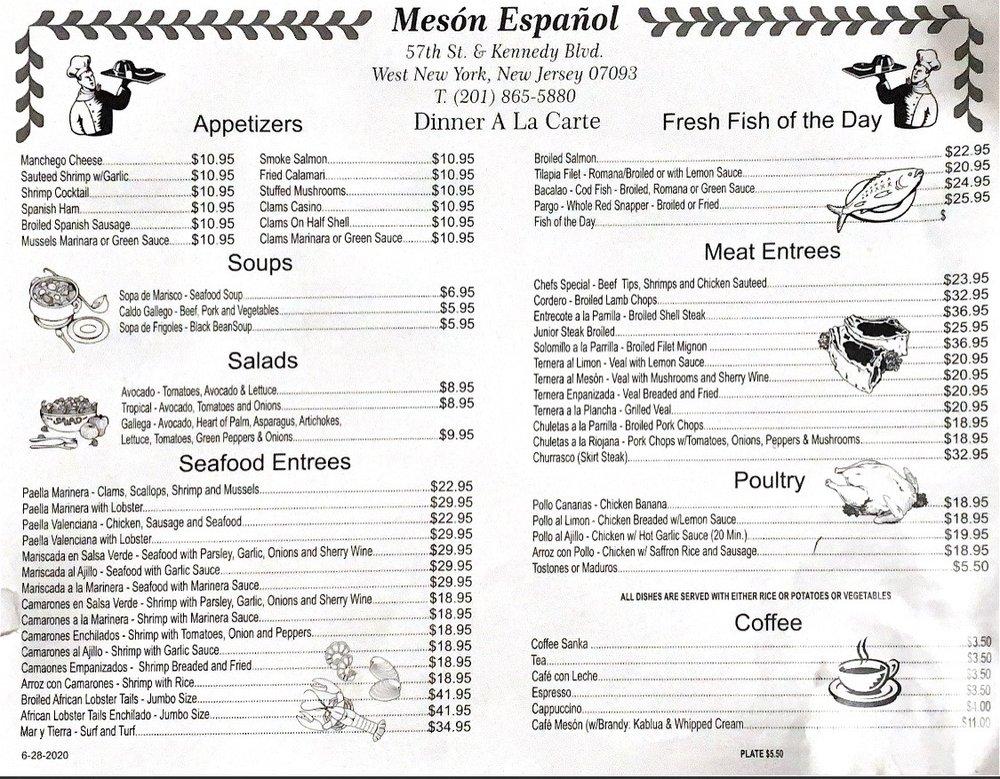 Menu at Meson Español pub & bar, West New York