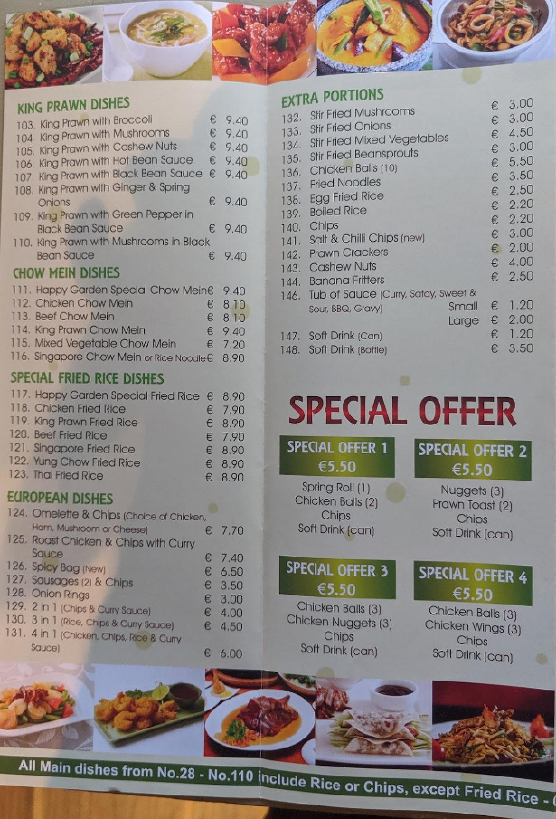 Menu at Happy Garden Chinese Restaurant, Killeagh