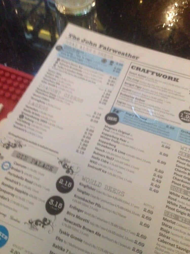 Menu at The John Fairweather - JD Wetherspoon pub & bar, Cambuslang