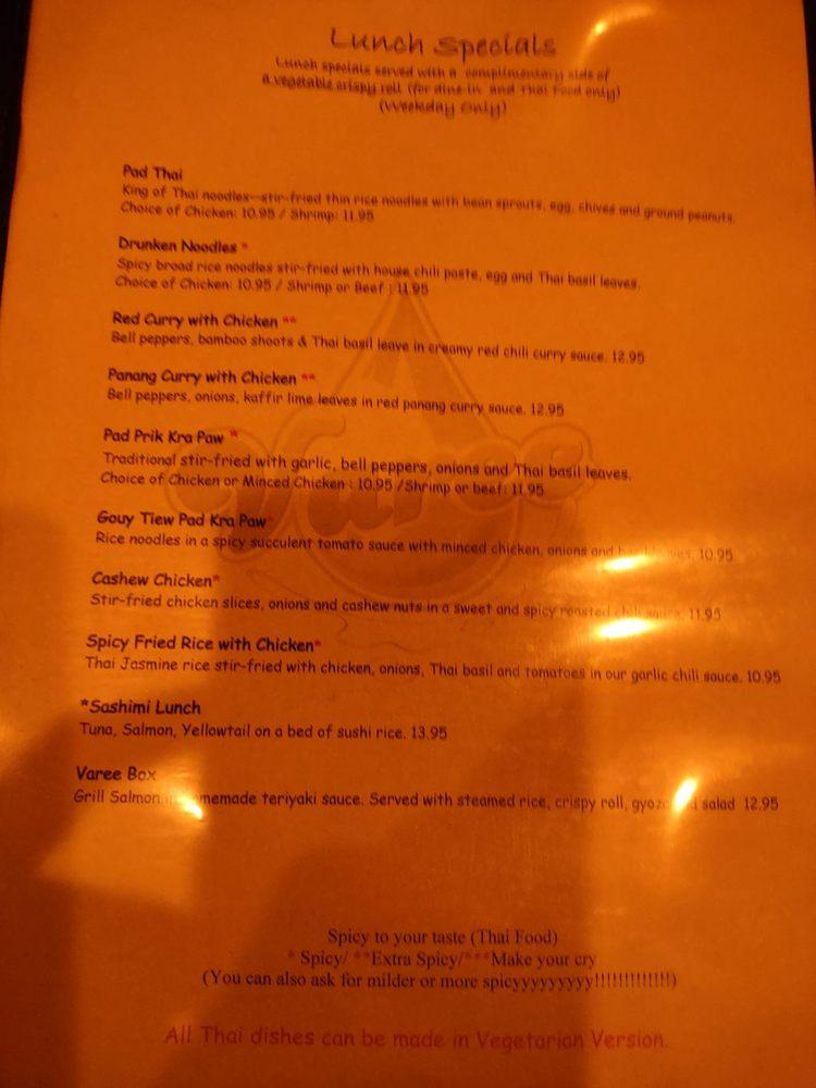 Menu at Varee Asian Cafe & Bakery, Wilson