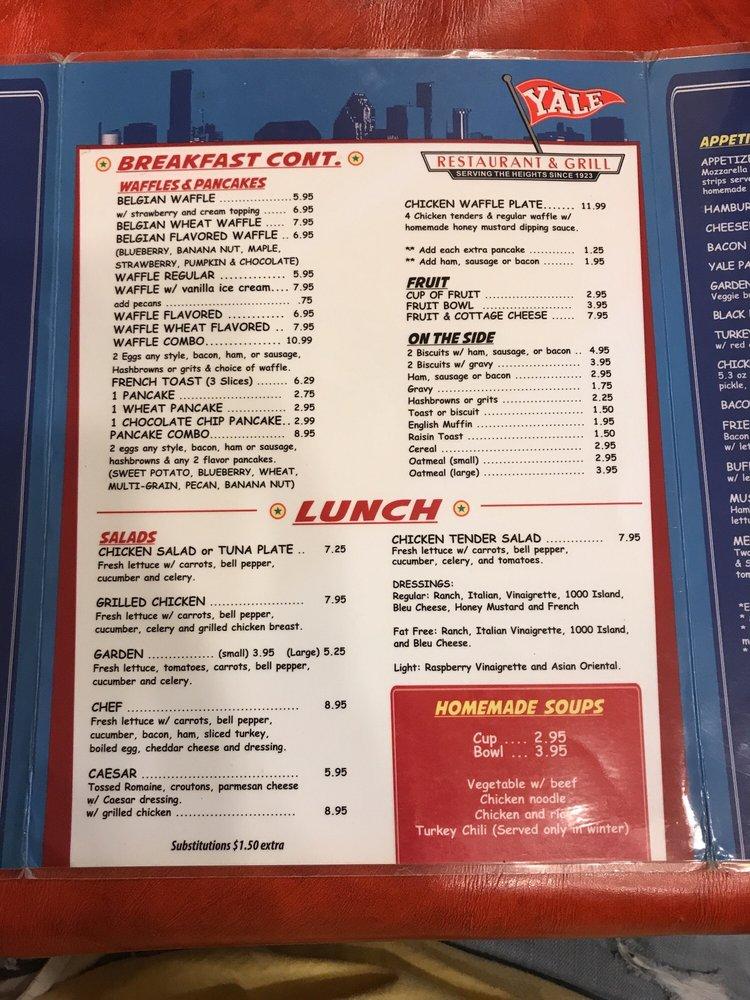Menu at Yale Street Grill restaurant, Houston