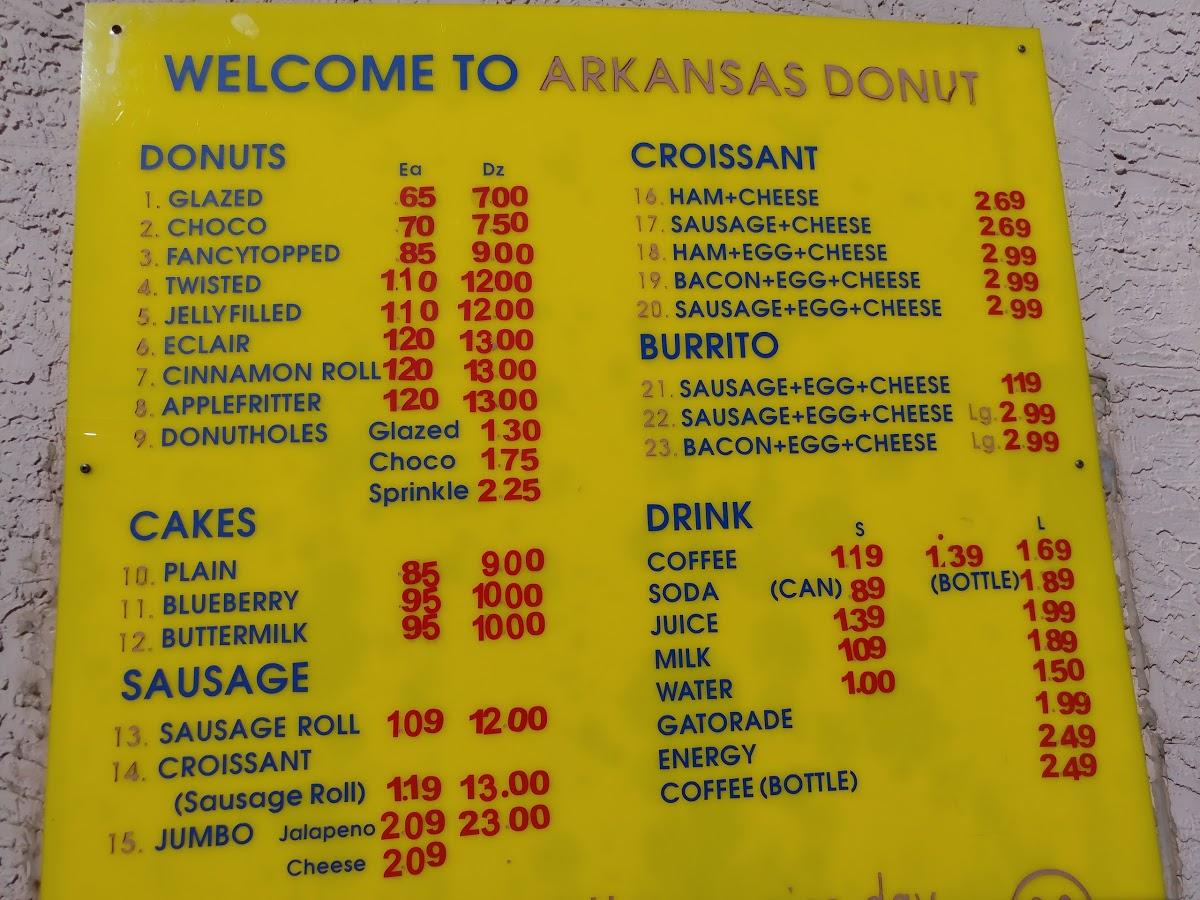 Menu at Arkansas Donuts, Arlington