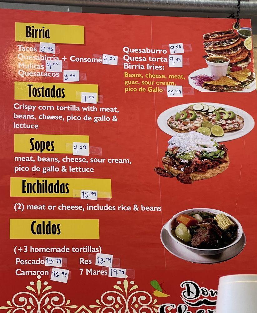 Menu at Don Chepe restaurant, Tulare