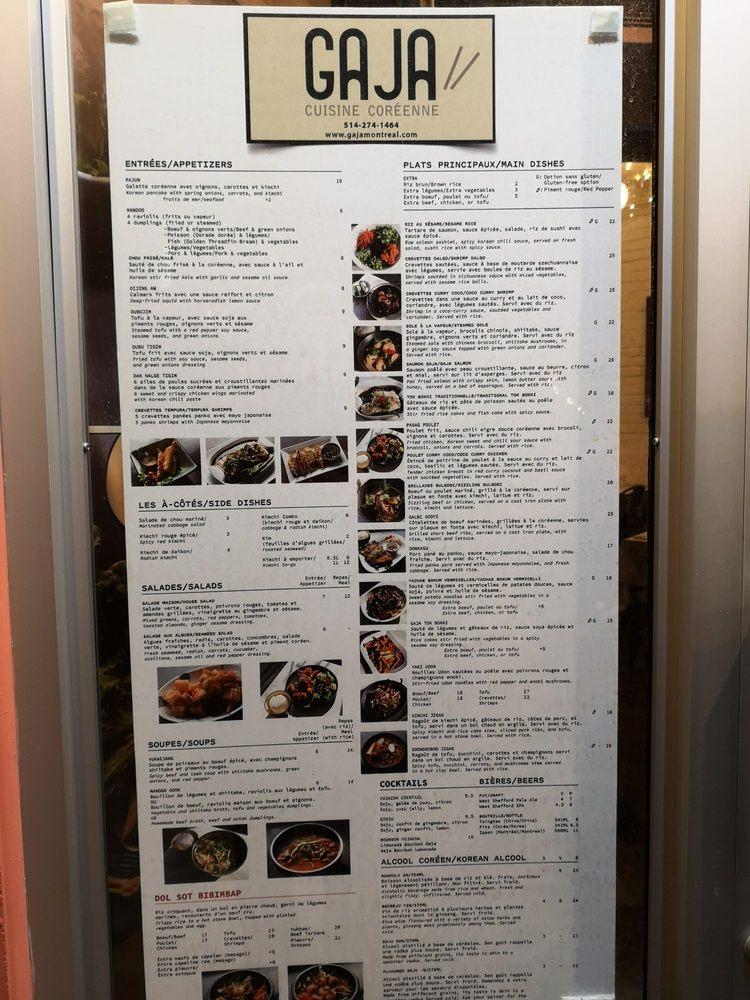 Menu at Gaja Restaurant, Montreal
