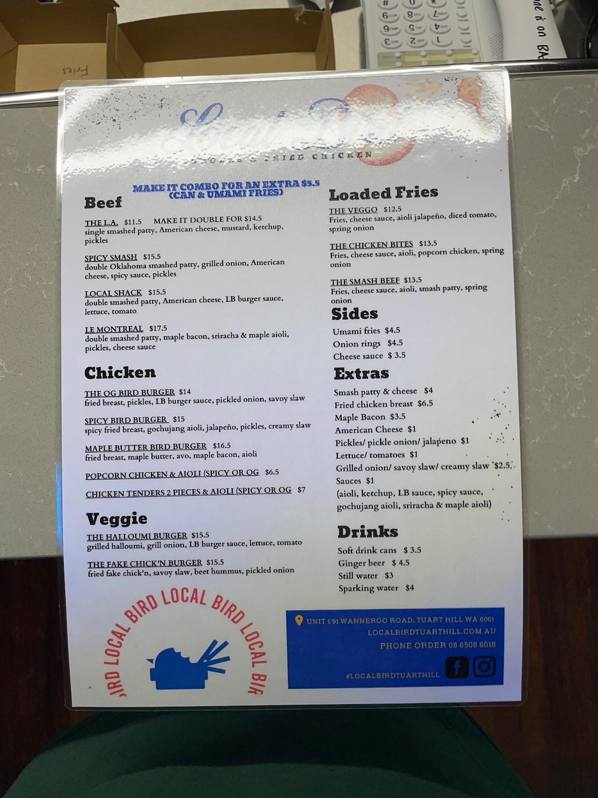 Menu at Local Bird restaurant, Tuart Hill