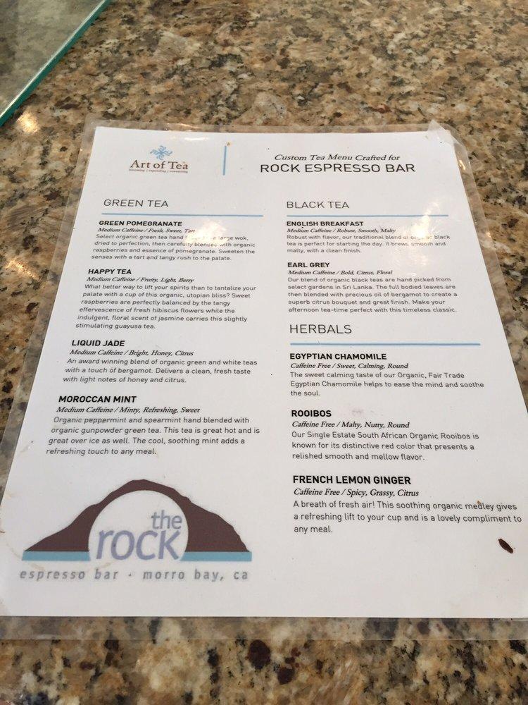 Menu at Rock Espresso Bar, Morro Bay