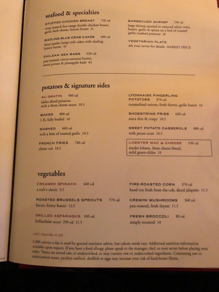 Menu at Ruth's Chris Steak House pub & bar, Reno