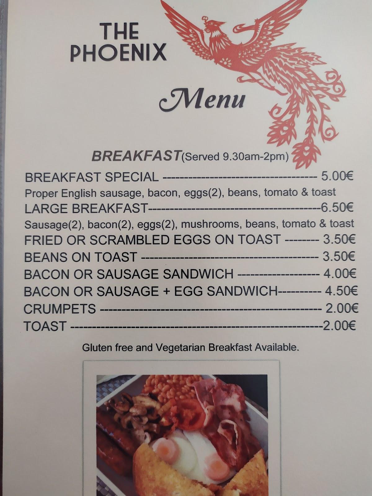 Menu at The phoenix restaurant, Alvor