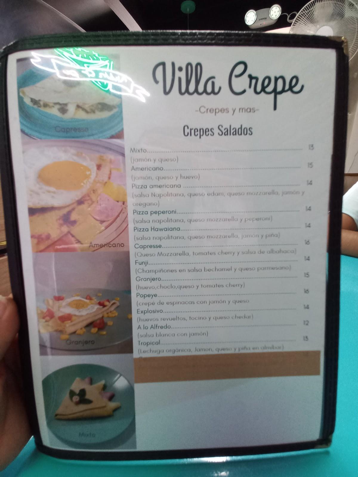 Menu at Villa crepe cafeteria, Chorrillos