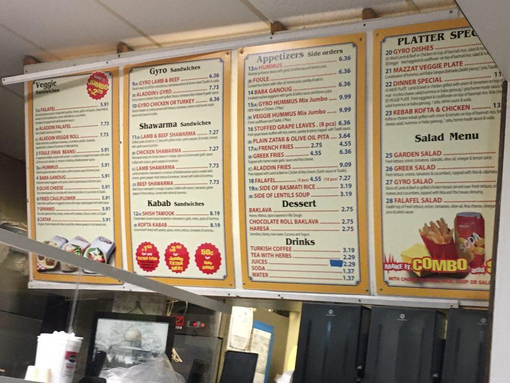 Menu at Aladdin Falafel Corner restaurant, Seattle