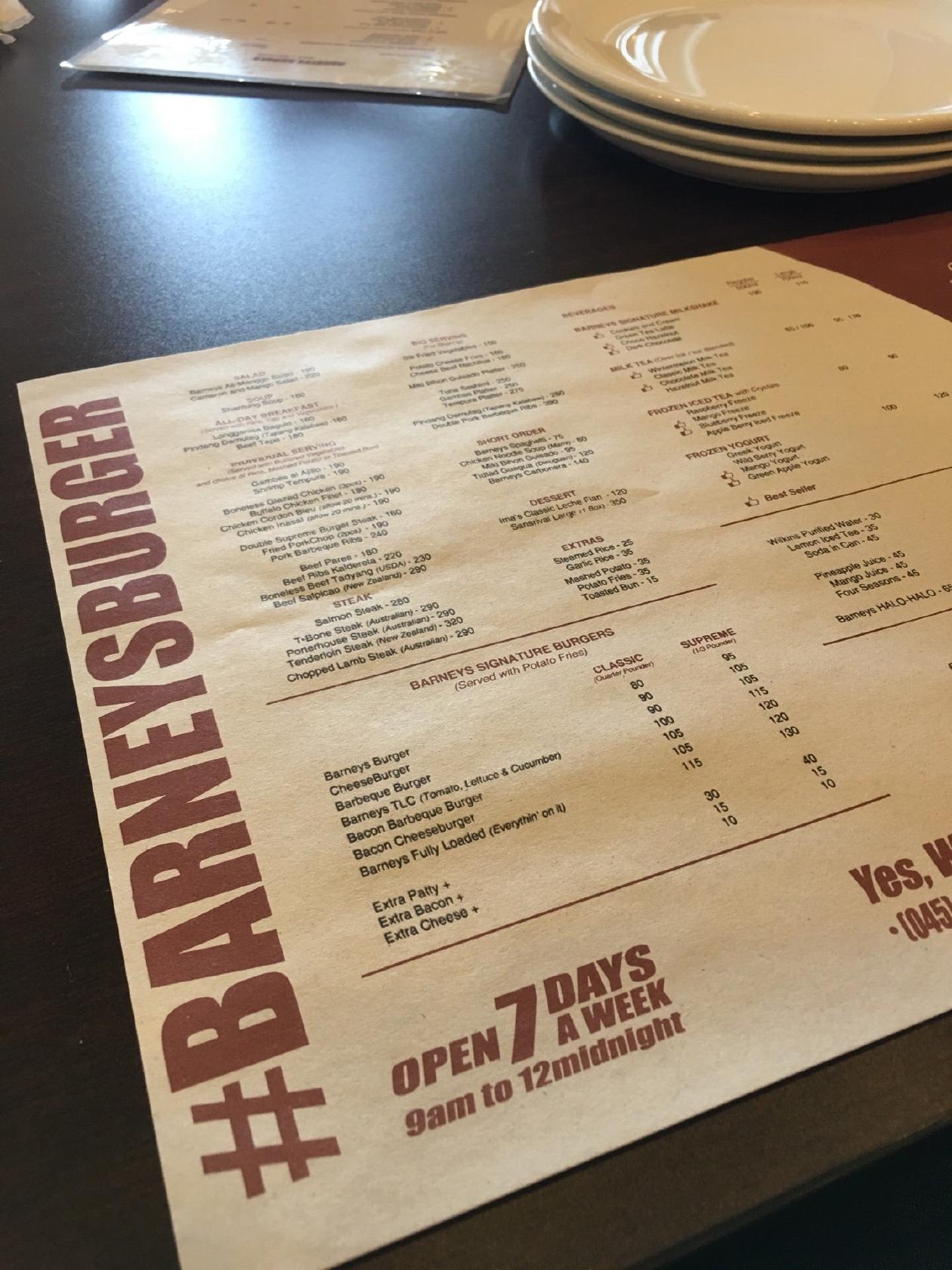 Menu at Barneys Burger Bar + Kitchen, San Fernando, 2MMF+XRC
