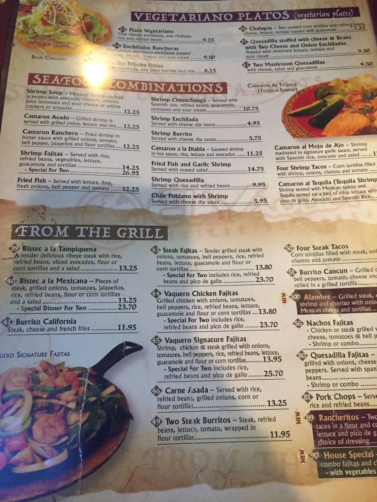 Menu at El Vaquero Mexican Restaurant, Columbus, N Lake Pkwy