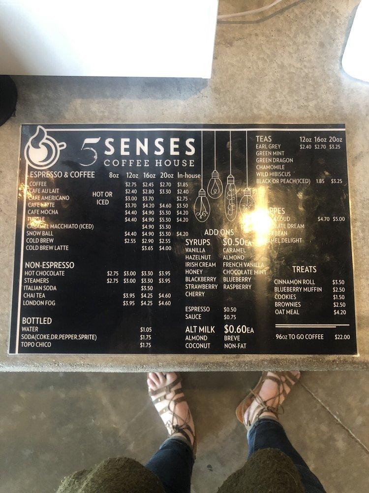 Menu at Five Senses Coffee House, Amarillo