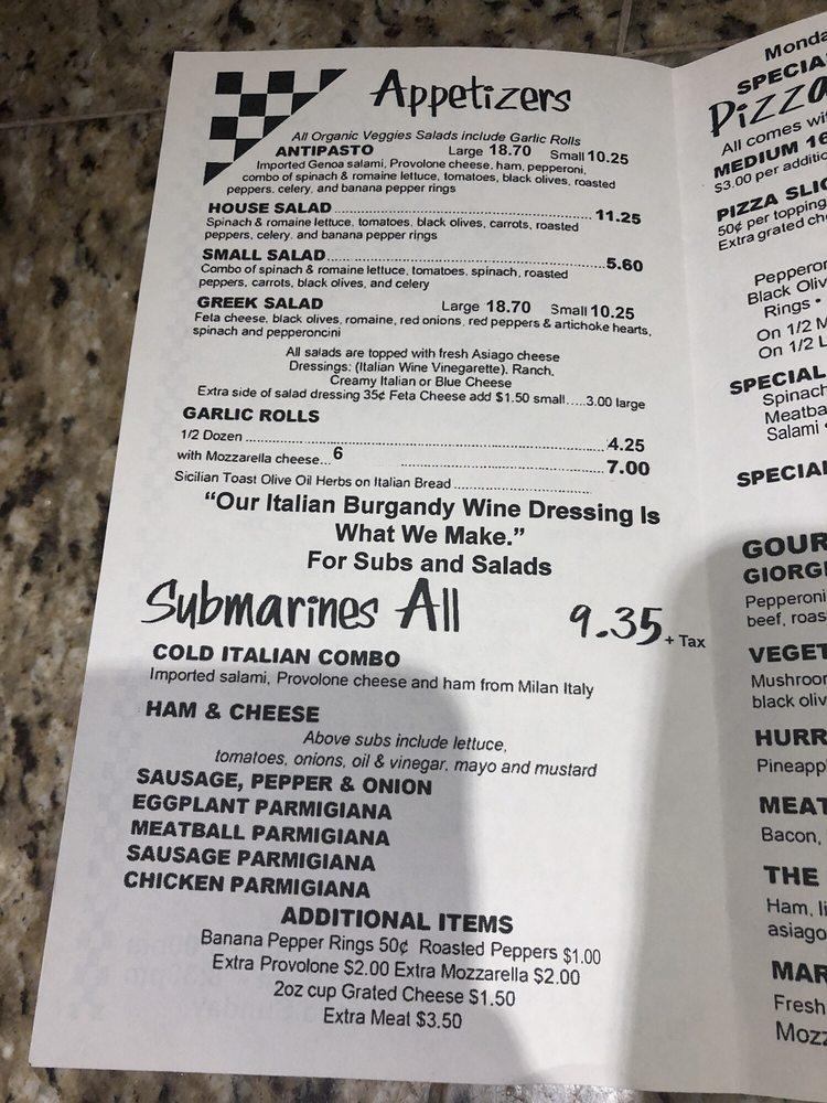 Menu at Giorgio's New York Pizzeria, Vero Beach