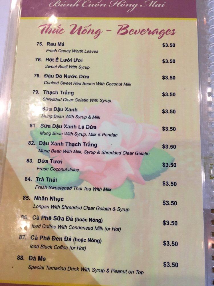 Menu at Hồng Mai Restaurant, Westminster, Bolsa Ave suite 113 & 114