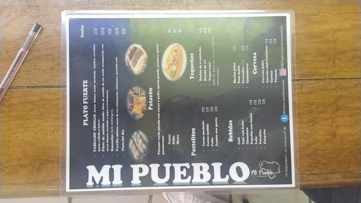 Menu at Mi pueblo-comida venezolana restaurant, Mexico