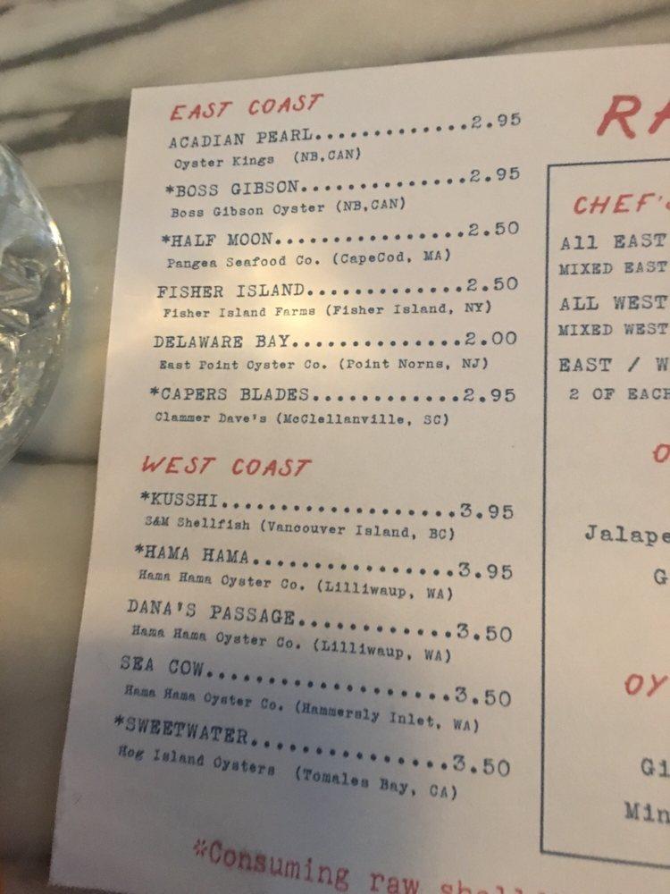 Menu at Muddy Waters Oyster Bar, Pittsburgh