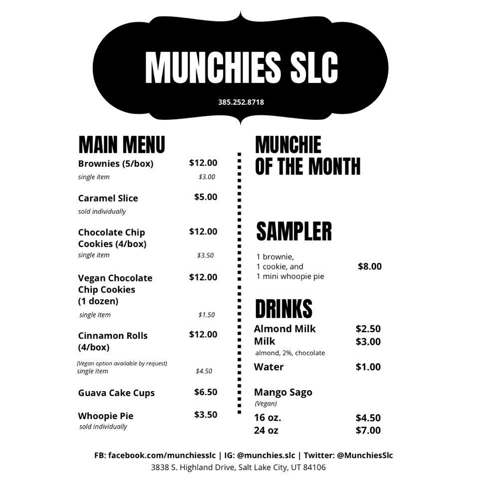 Menu at Munchies SLC restaurant, Millcreek