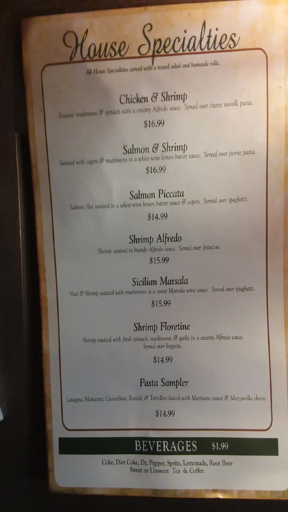 Menu at Pap's Italian Grill restaurant, Bandera, 632 TX-16