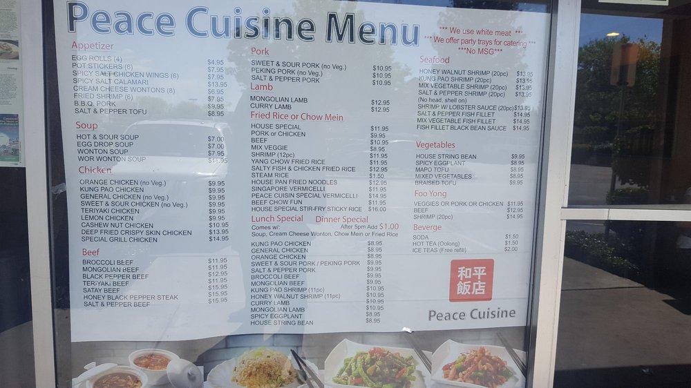 Menu at Peace Cuisine restaurant, West Sacramento