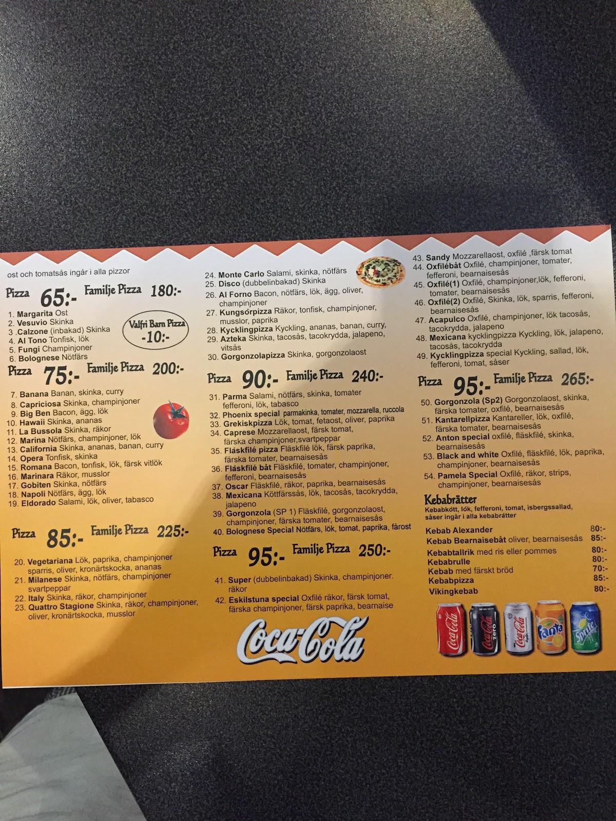 Menu at Restaurang Phoenix restaurant, Kungsör
