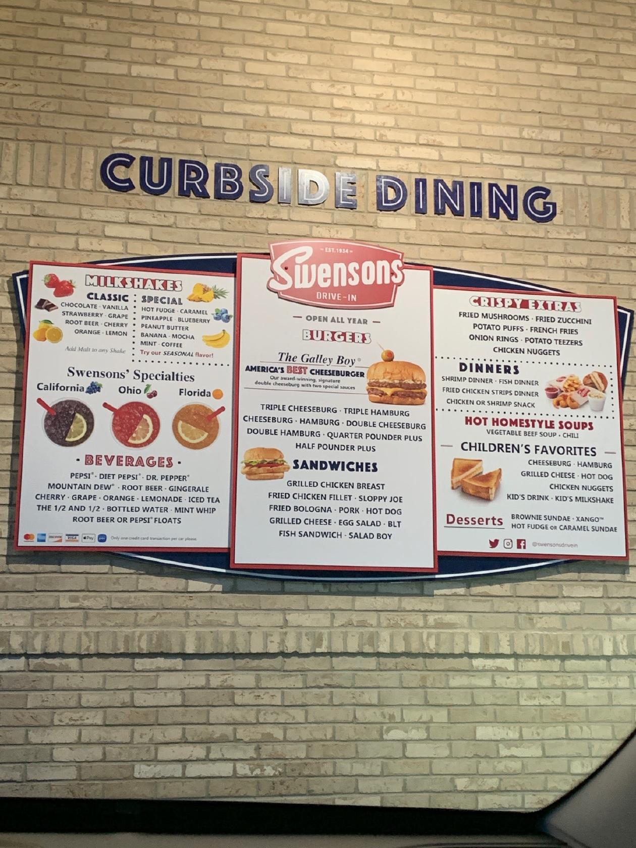 Menu at Swensons Drive-In fast food, Columbus, Ikea Wy
