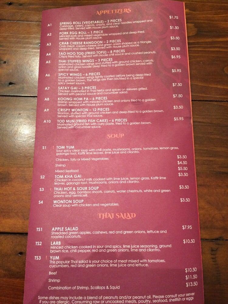 Menu at Thai Taste To Go restaurant, Bloomfield Hills