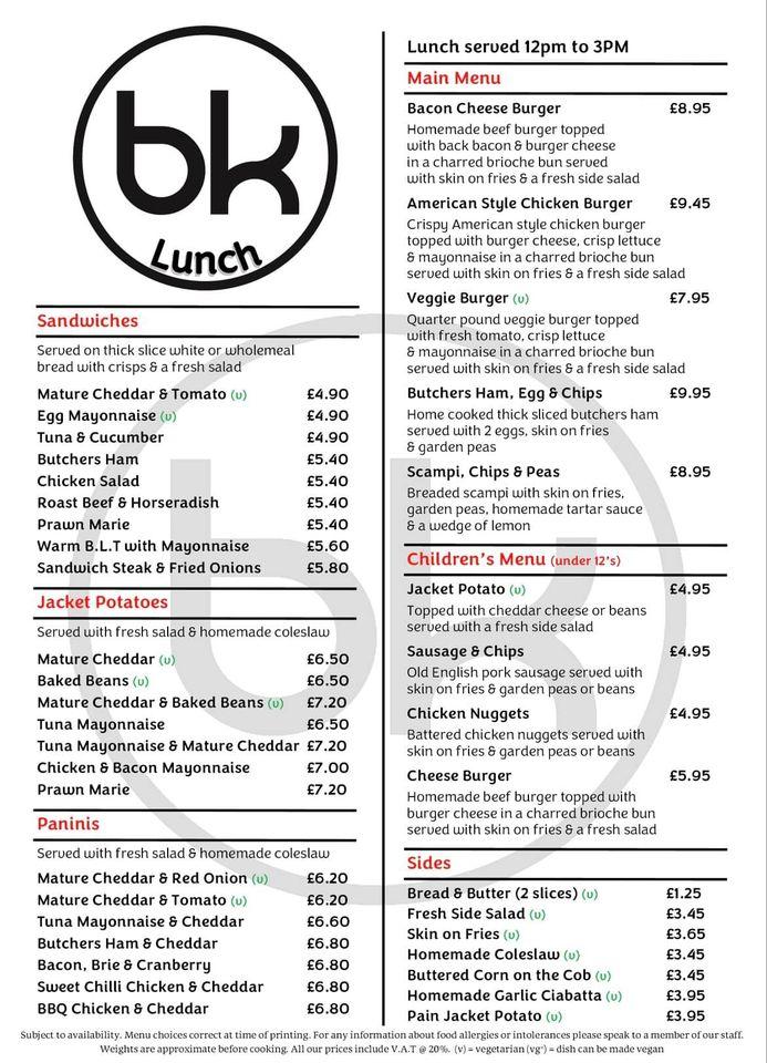 Menu at The Butchers Kitchen restaurant, Broseley