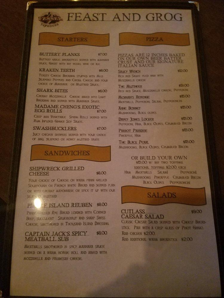 Menu at The Vessel restaurant, Lynnwood