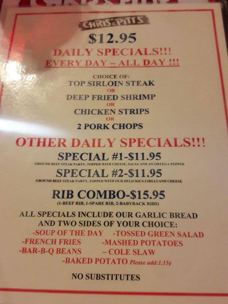 Menu at Chris & Pitts BBQ Restaurant, Bellflower