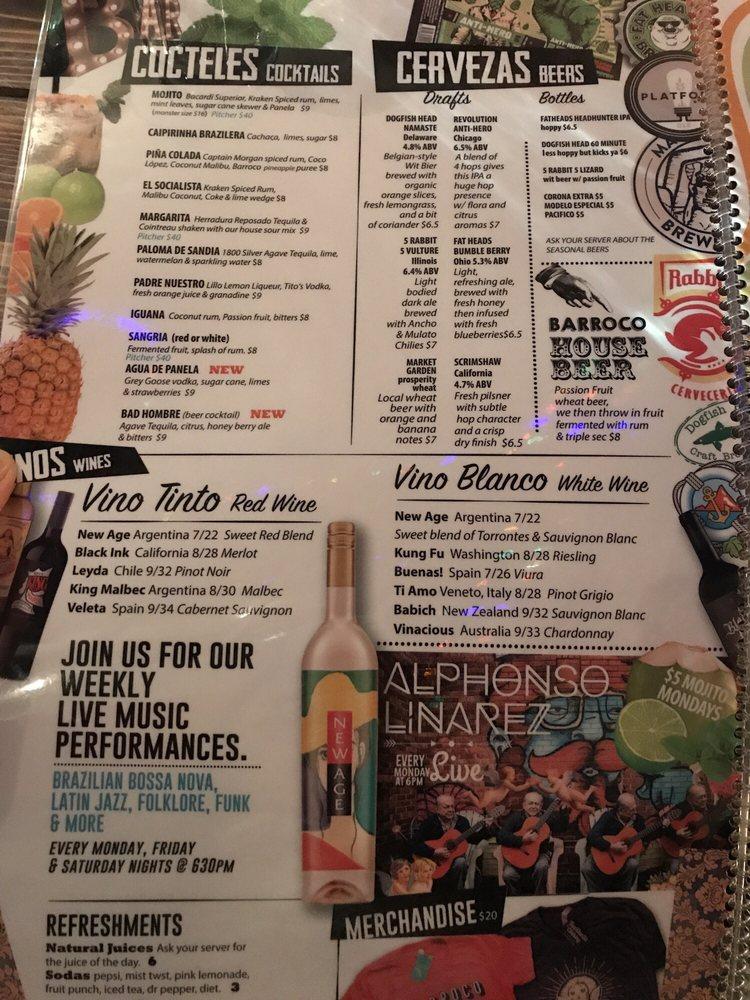 Menu at Barroco, Cleveland, Larchmere Blvd