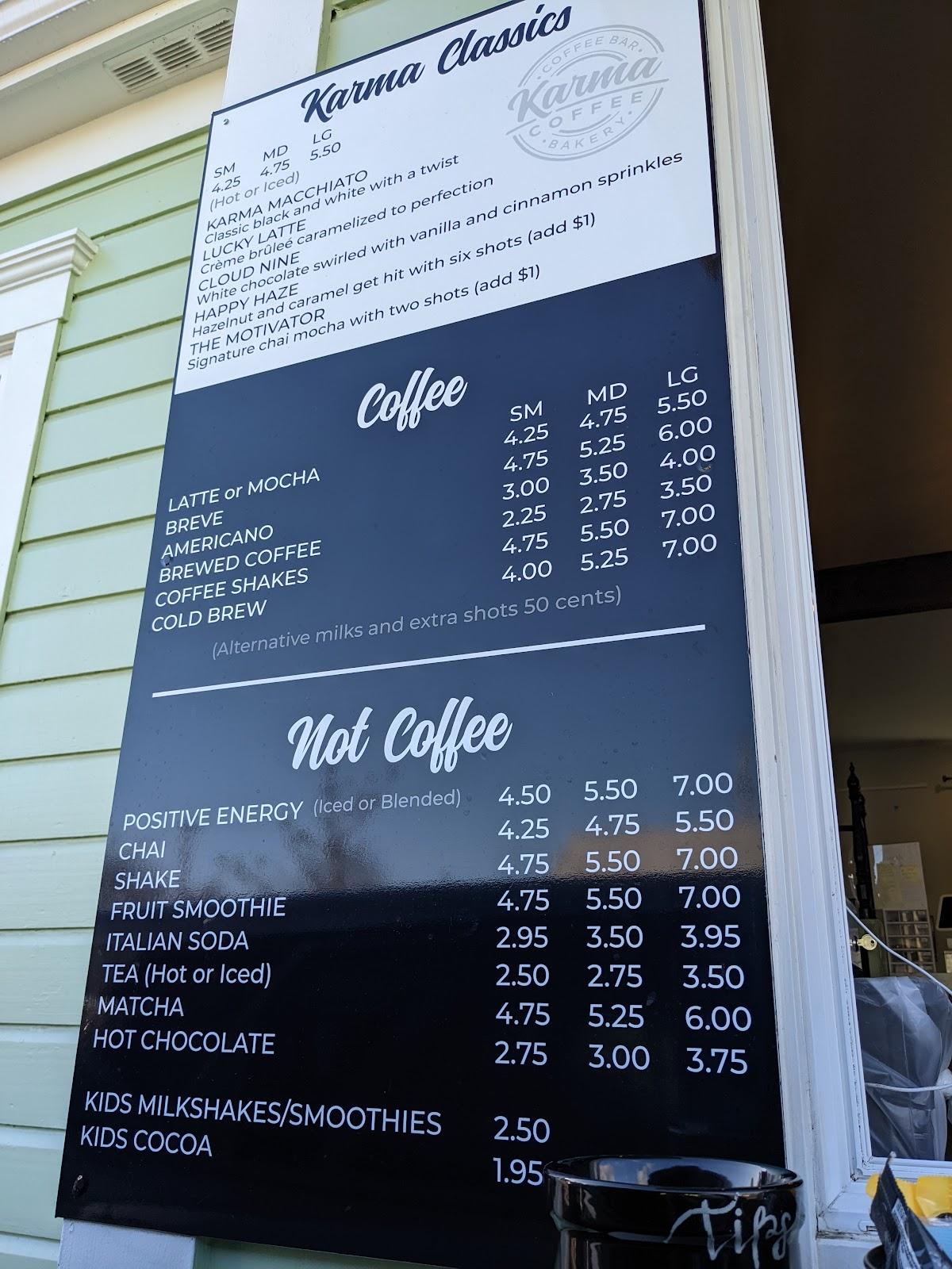Menu at Karma Coffee Bar and Bakery, Dallas