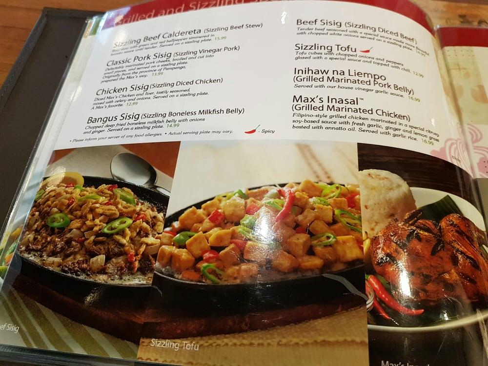 Carta de Max's Restaurant Edmonton, Edmonton