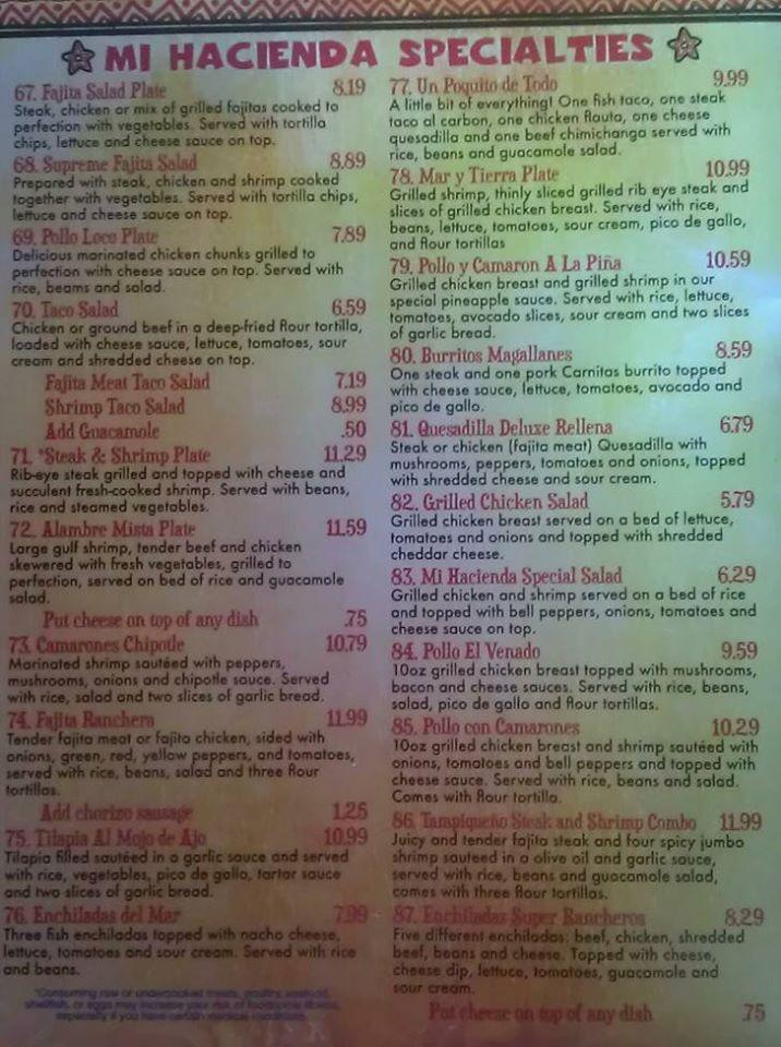 Menu at Mi Hacienda Mexican Restaurant, Decatur
