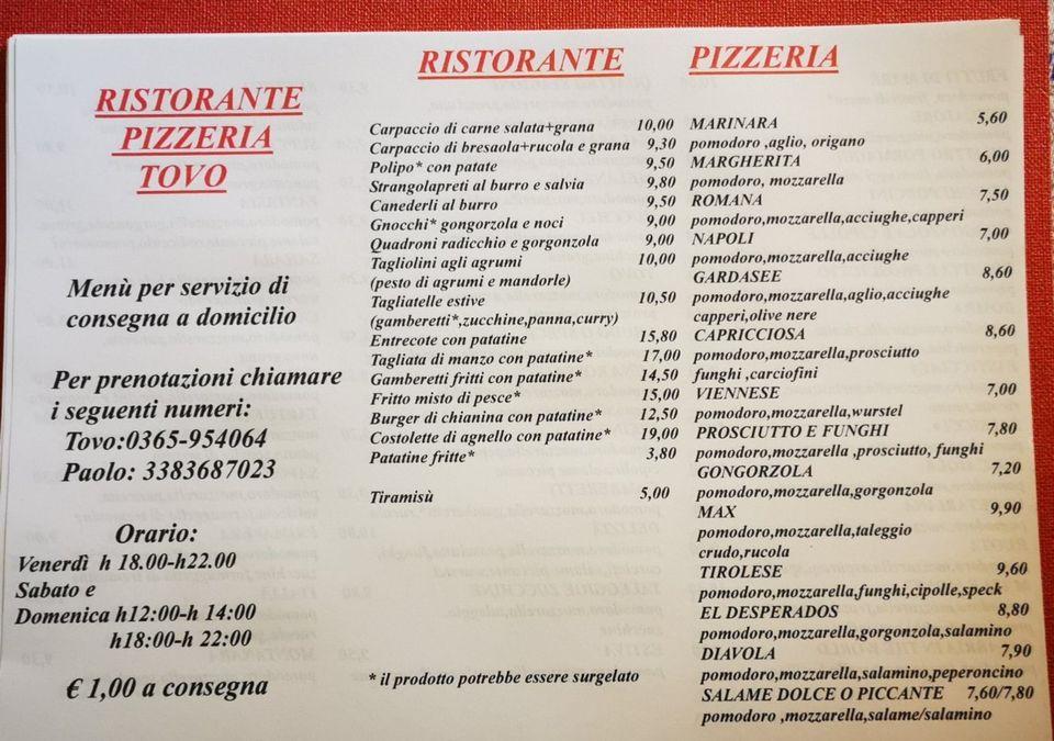 Menu da Ristorante Pizzeria Tovo, Limone Sul Garda