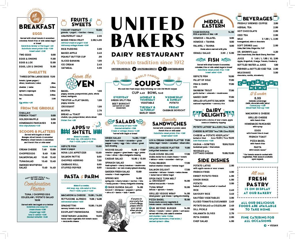 Menu at United Bakers Dairy Restaurant, Toronto