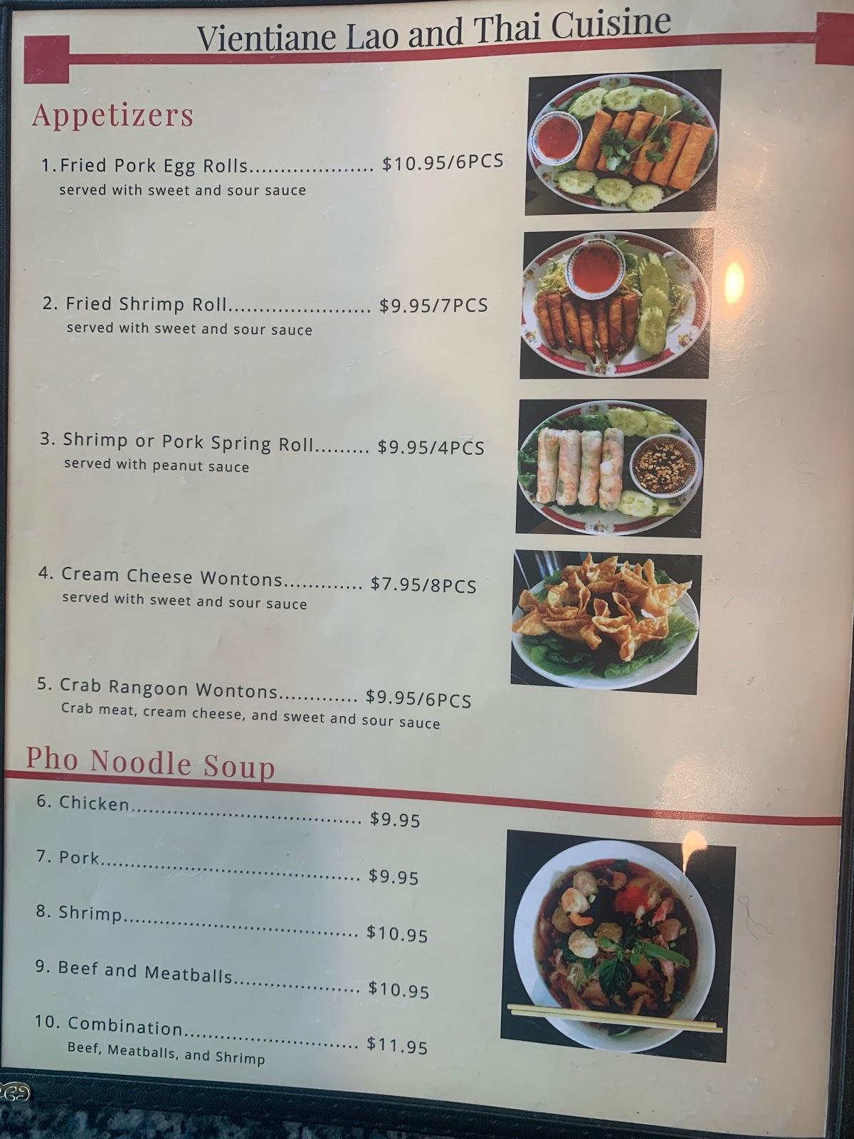 Menu at Vientiane Lao & Thai Cuisine restaurant, Warroad