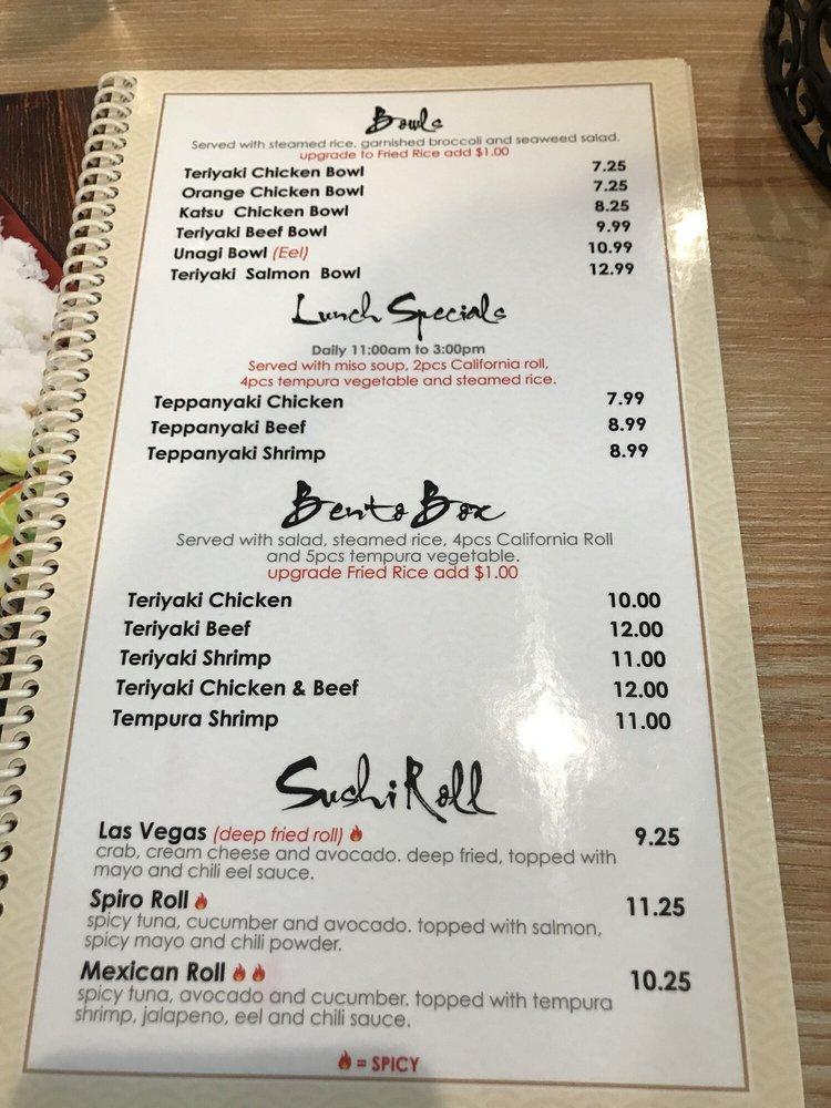 Menu at Yamamori Japanese Restaurant, Dinuba