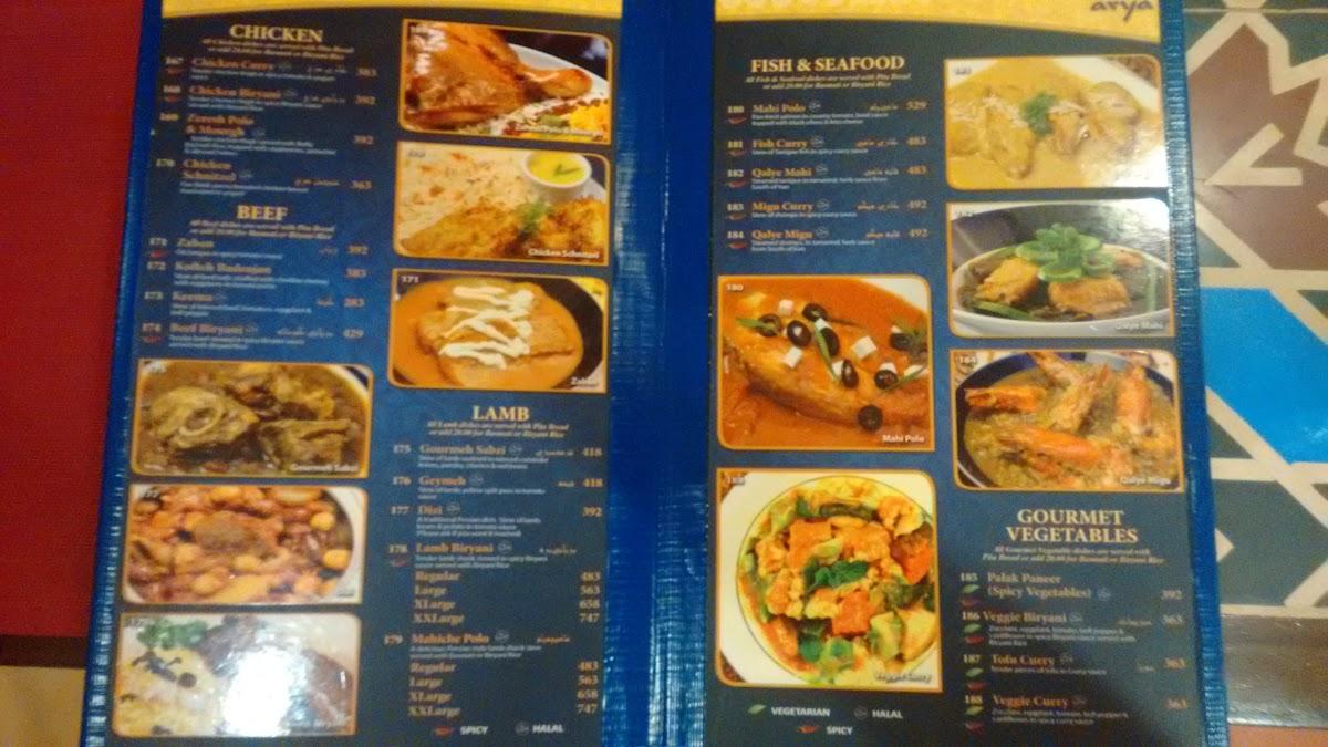 Menu at Arya - Quezon City - Robinsons Magnolia (Persian Restaurant ...