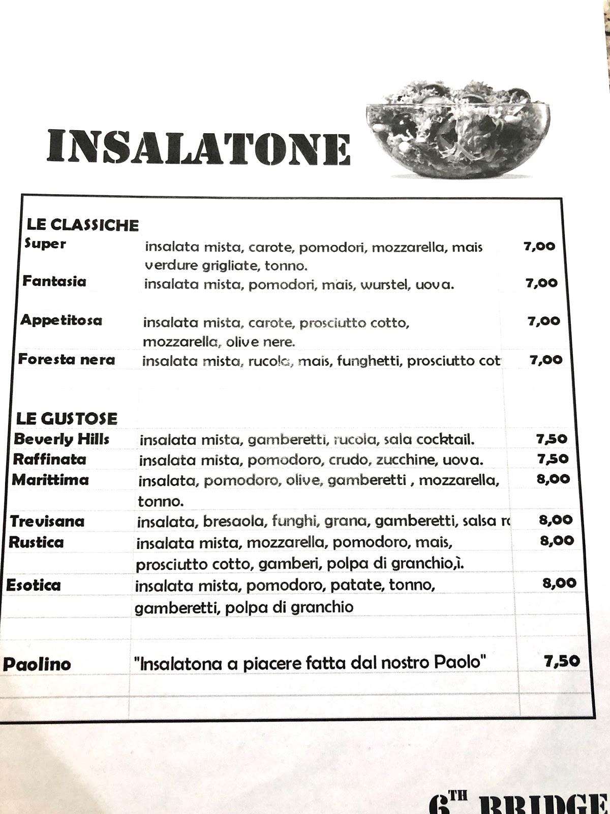 Menu at Bar 6th Bridge, Rozzano
