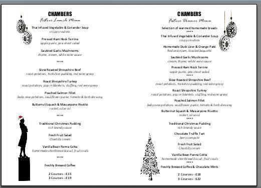 Menu at Chambers Restaurant, Shrewsbury, Butcher Row