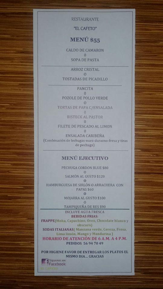 Menu at El cafeto, Mexico City, Central de abastos Pasillo 4 kl