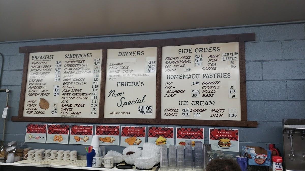 Menu at Frieda's Cafe, Willmar