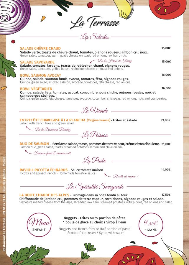 Menu at La Terrasse restaurant, Yvoire