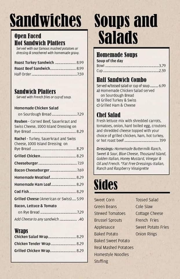 Menu at Olde Dutch restaurant, Logan