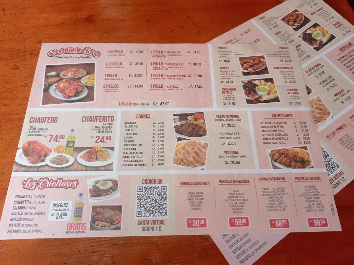 Carta del restaurante Pollería El Corralito, Pueblo Libre