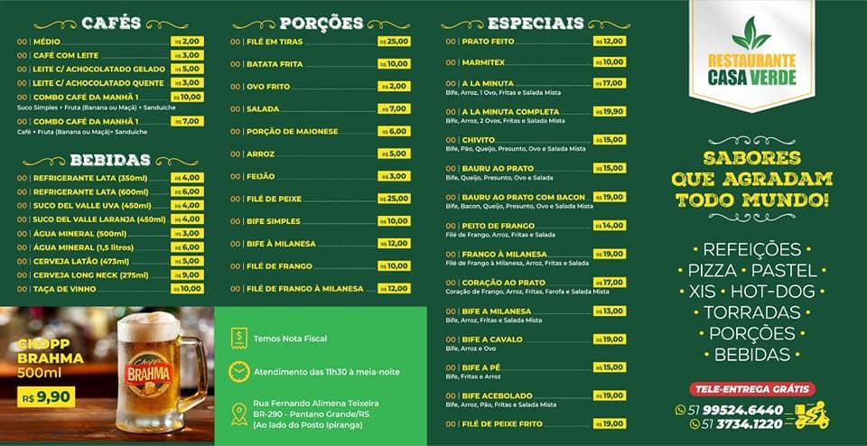 Menu em Restaurante Casa Verde, Brasil, Rua Fernando Alimena Teixeira