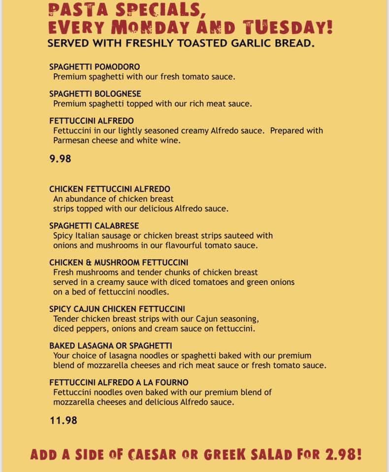 Menu at Venice House Traditional Grill pizzeria, Saskatoon, 906 Central Ave
