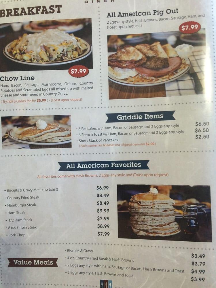 Menu at All American Diner restaurant, Cedar City